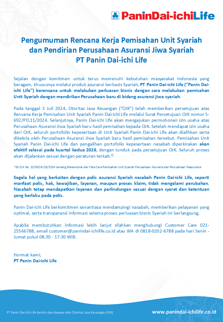 Pengumuman Rencana Kerja Pemisahan Unit Syariah dan Pendirian ...